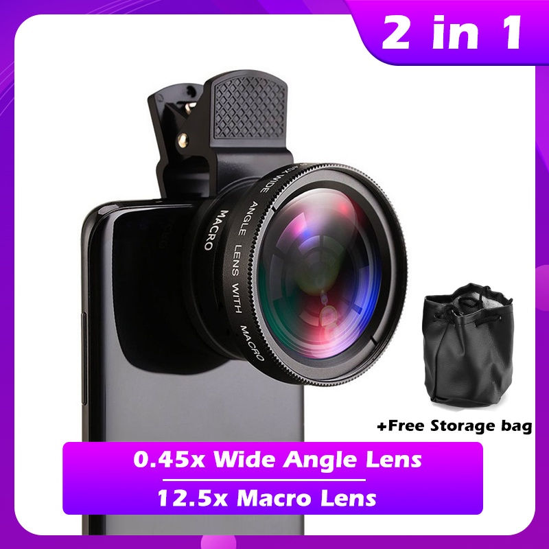 2 in 1 Phone Camera Lens 0.45X Super Wide Angle and 12.5X Macro Lens Professional Clip-on Lens ...