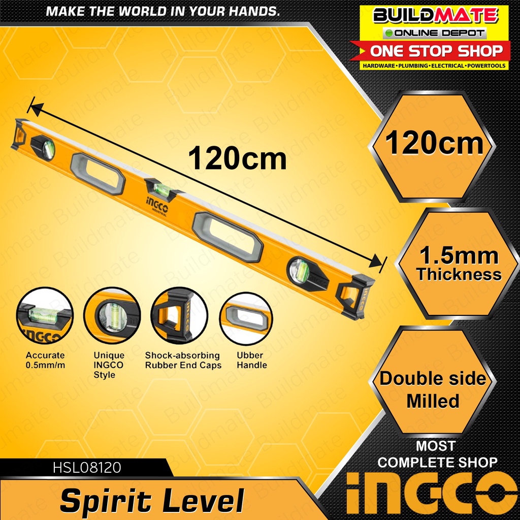 Buildmate x INGCO Spirit Level 120cm HSL08120 IHT | Shopee Philippines