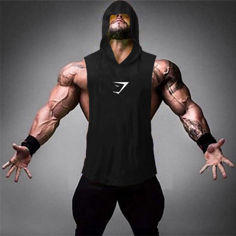 Muscle SHARK Trendy Men Bodybuilding SHARK Hooded Running Sports Vest ...