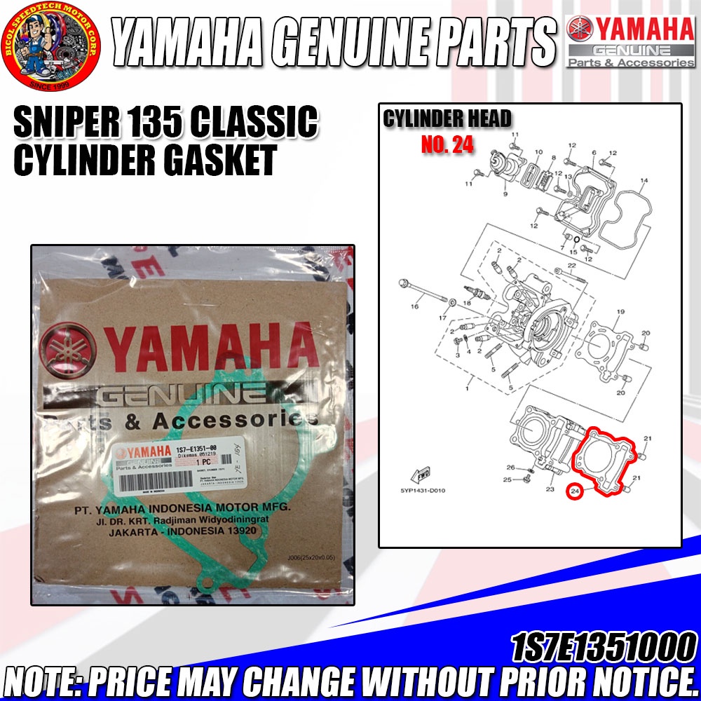 SNIPER 135 CLASSIC CYLINDER GASKET (YGP) (GENUINE: 1S7-E1351-00 ...
