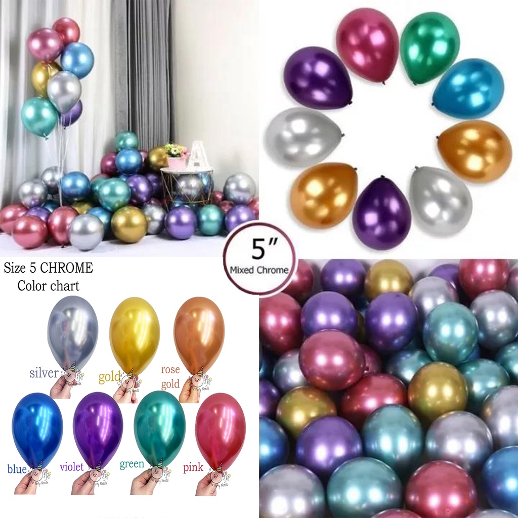 100 pieces Small Size 5” inches Chrome Super Metallic Rubber Latex ...