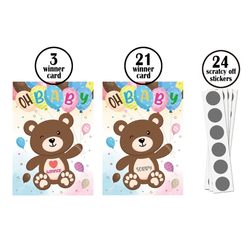 VA Baby Shower Games 24 Raffle Cards Bear Theme Scratch Off Scratcing ...