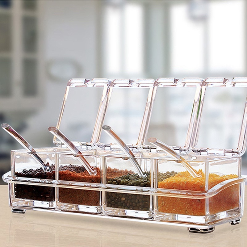 [HJ]Transparent Crystal Condiments Organizers Seasoning Box Condiments ...