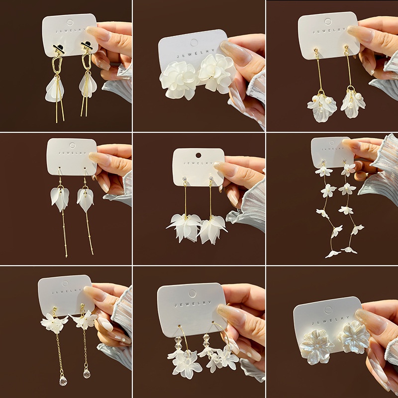 2022 Elegant Flower Hoop Earings for Women Transparent Pearl Petals ...