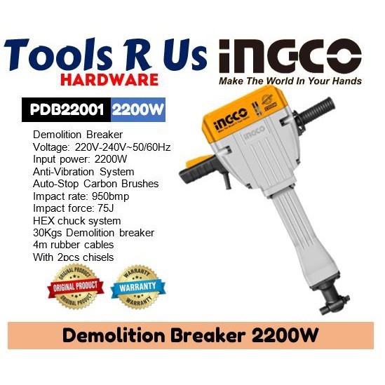 Ingco Demolition Breaker 2200W PDB22001* BL-PT FREE TAPE MEASURE ...