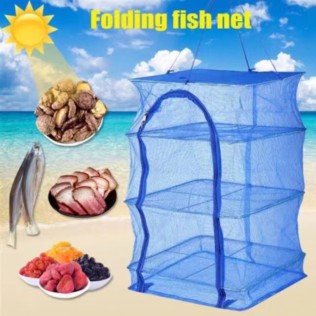 Foldable 4 Layers Fish Drying Rack Vegetable Dishes Dryer Mesh Hanging ...