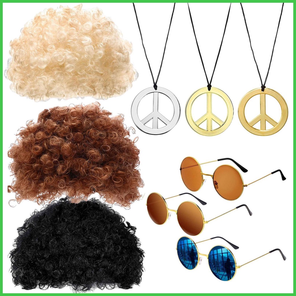 Disco Wig Set Men Hippie Costume Accessories Set 70s Disco Men's ...