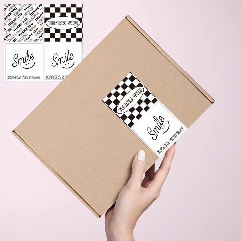 50Pcs Rectangle Sealing Labels Smile Face Thank You Stickers Gift ...