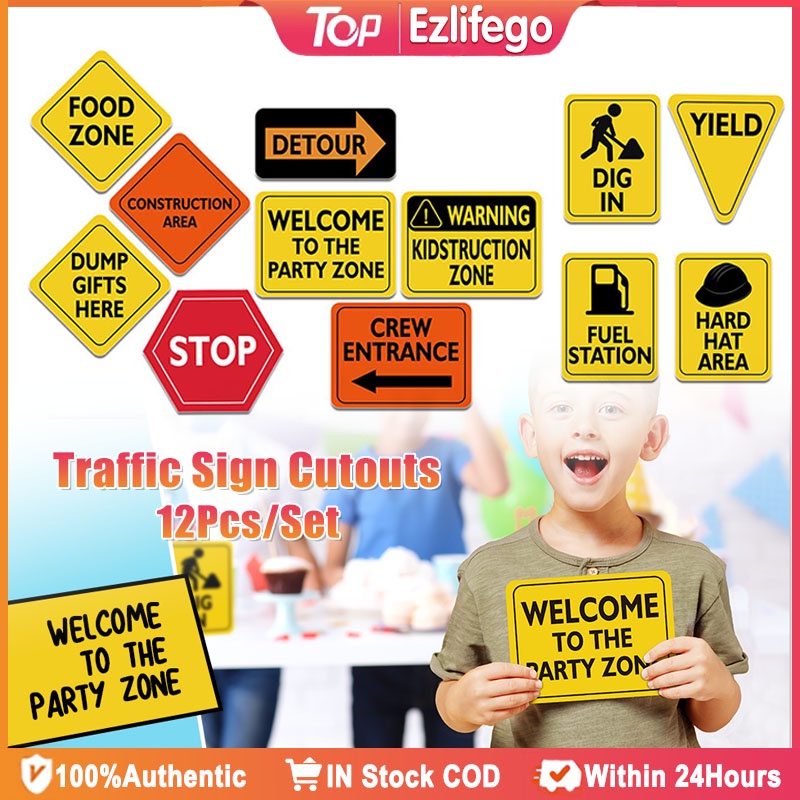 12Pcs Camping Themed Party Decorations Traffic Sign Cutouts ...