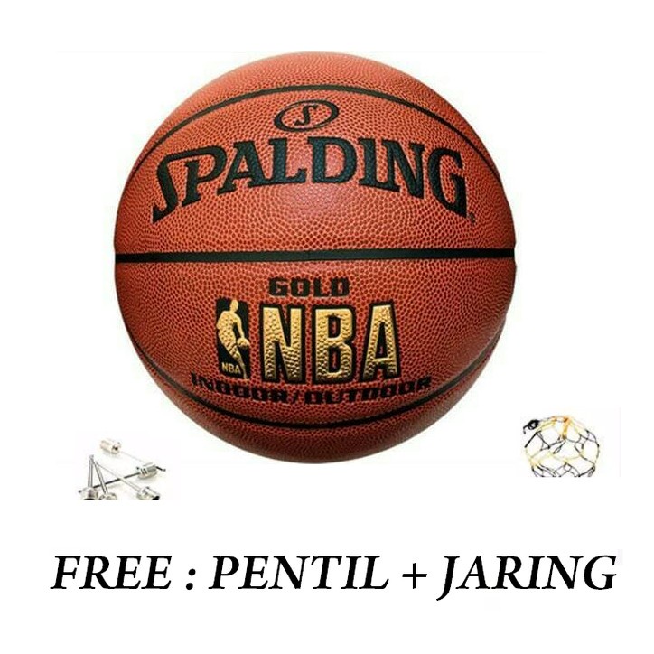 Spalding BASKETBALL NBA GOLD INDOOR- OUTDOOR IMPORTED LEATHER (FREE NET ...
