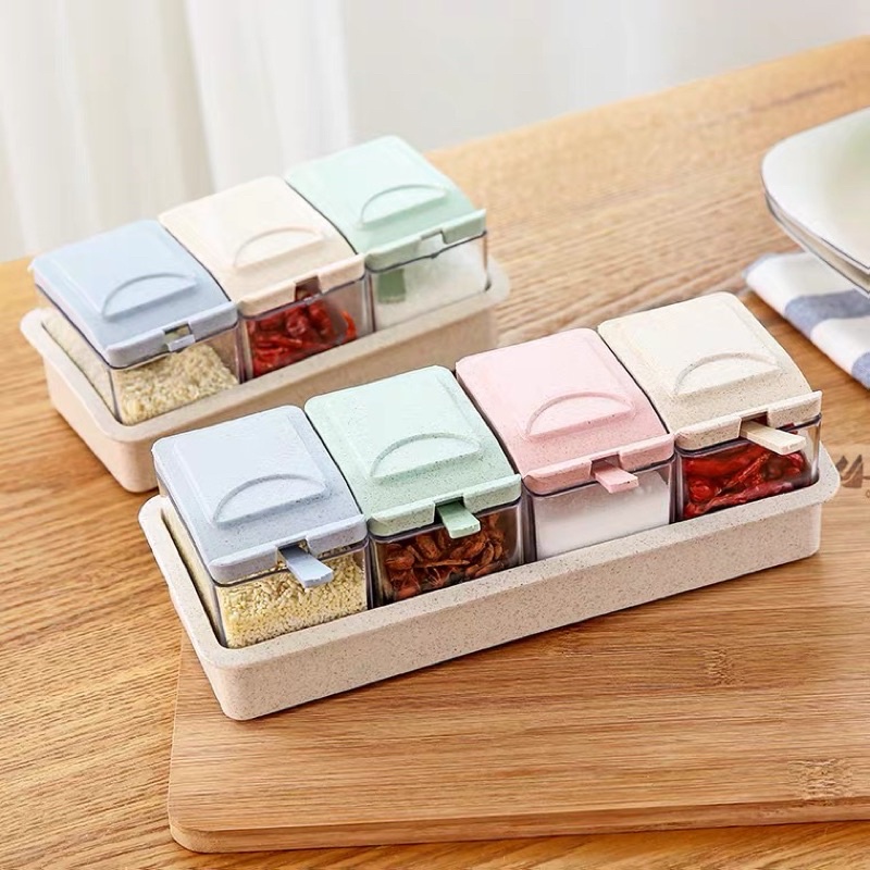 Wheat Straw Kitchen Seasoning Box 4 Compartment Set | Shopee Philippines