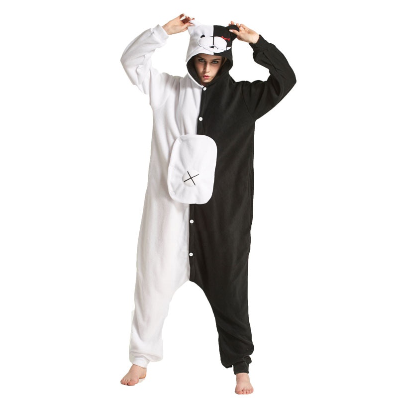 Monokuma Kigurumis Adult Onesie Anime Bear Jumpsuit Pajama Black White ...