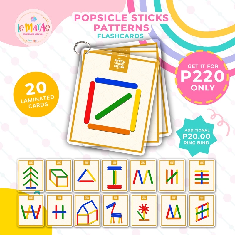 POPSICLE STICKS PATTERNS Montessori Cards Puzzles Laminated Educational ...