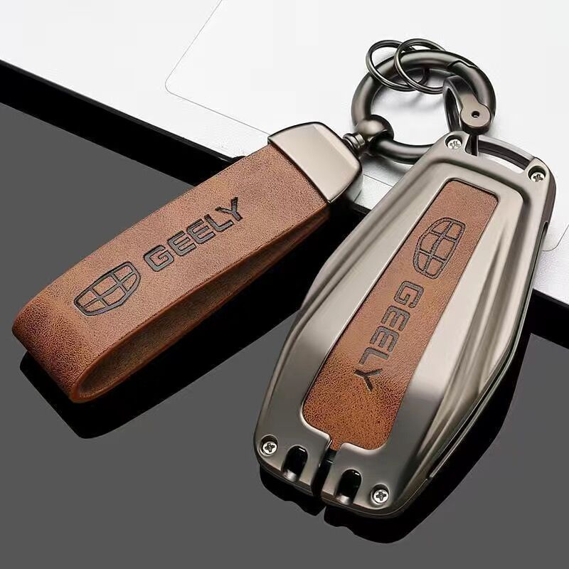 Alloy Leather Car Key Case Cover Shell Fob For Geely Coolray Atlas ...