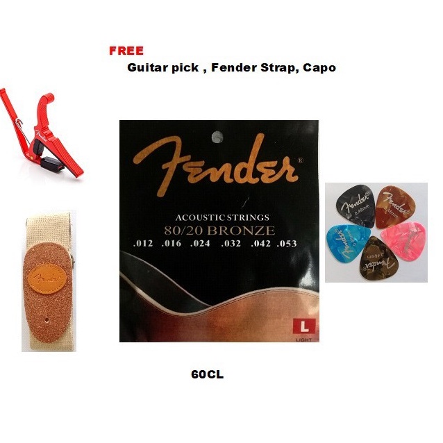 Fender Acoustic Guitar Strings With Free Pick/ Fender Strap and Capo ...
