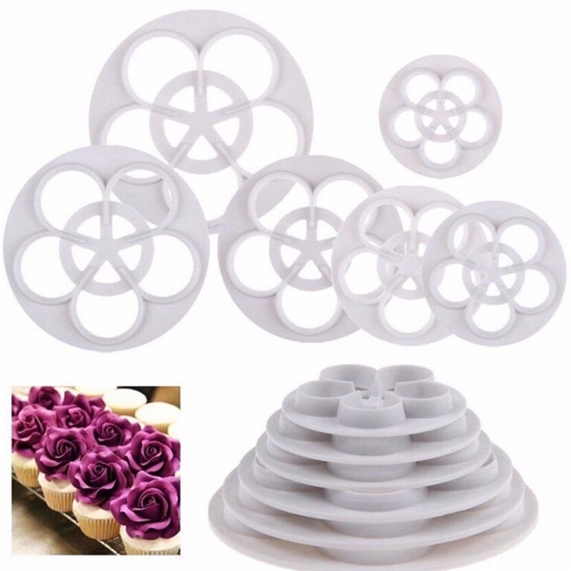 6Pcs/Set Fondant Cake Sugar craft Portable Rose Flower Decorating ...