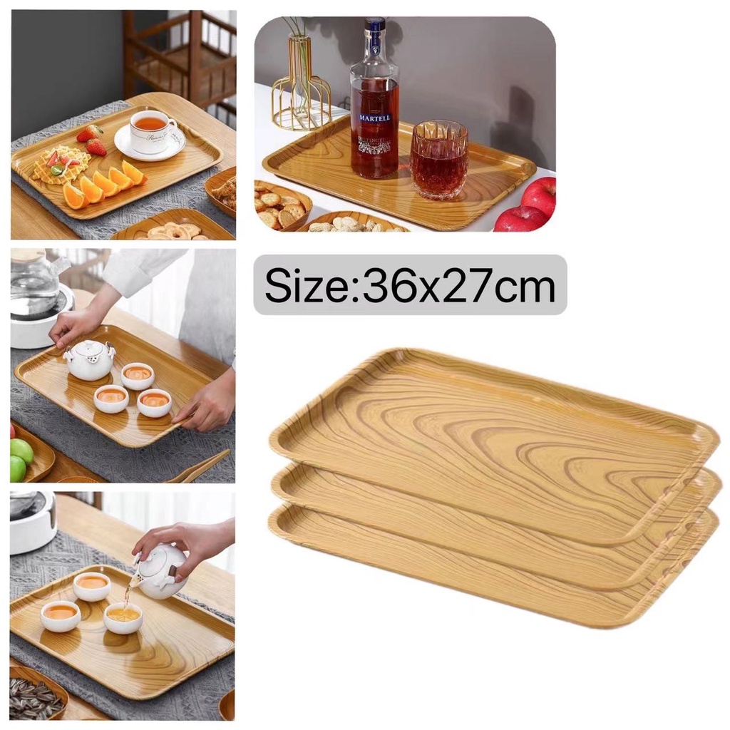 3pcs/set Kitchen Wood Grain Plastic Plate Serving Platters coffee & Tea ...