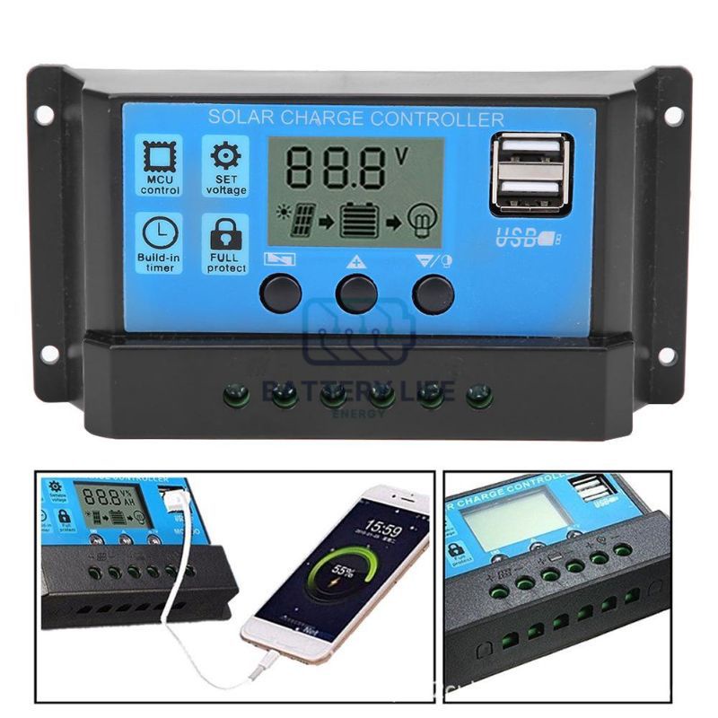 10/20/30/40/50/60A PWM 12V/24V Solar Panel Regulator Charge Controller battery charger | Shopee ...