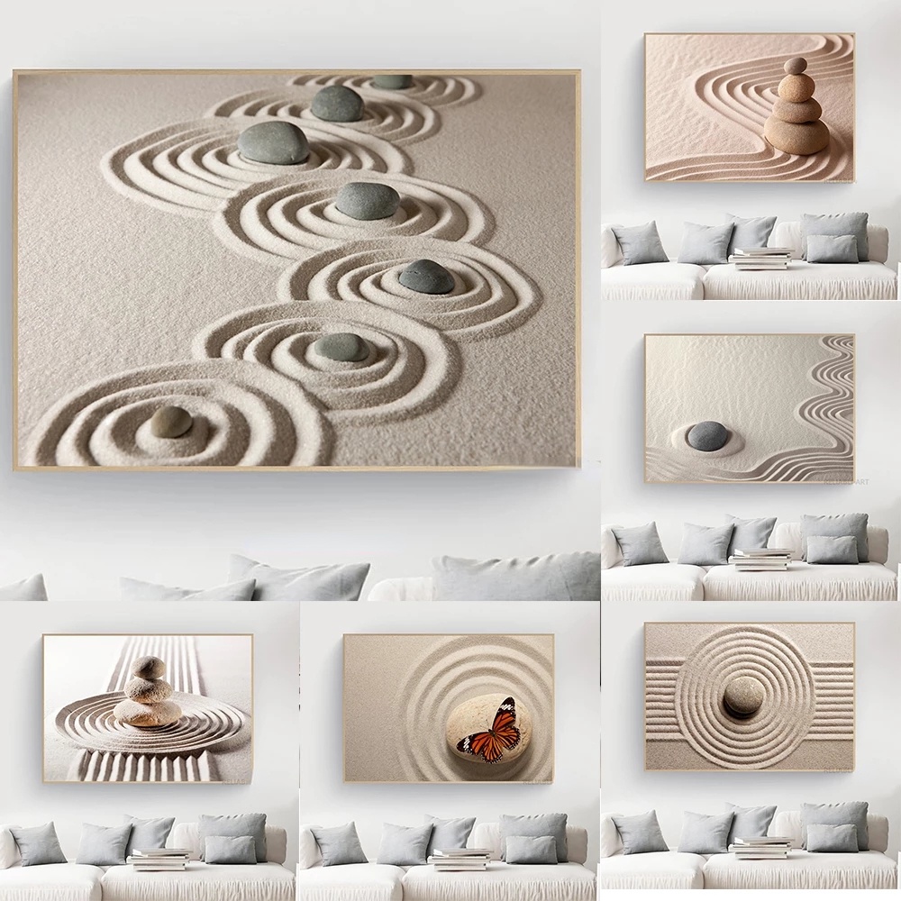 Frameless Traditional Zen Garden Stone Pictures Canvas Painting Wall ...