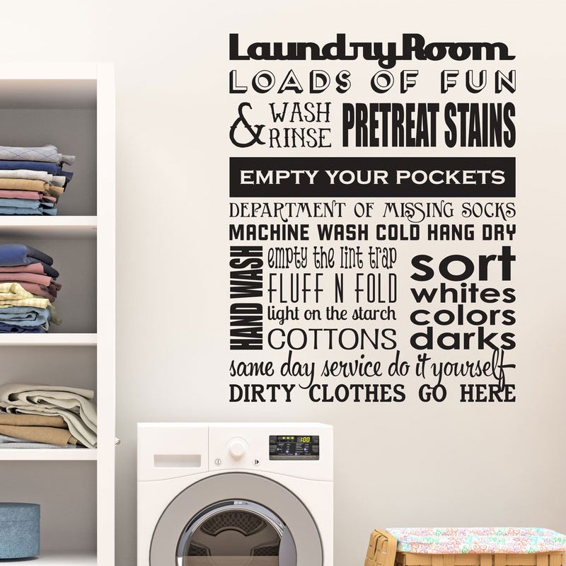 Quotes Laundry Room Word Cloud Wall Sticker Vinyl Home Decor Wash Dry ...