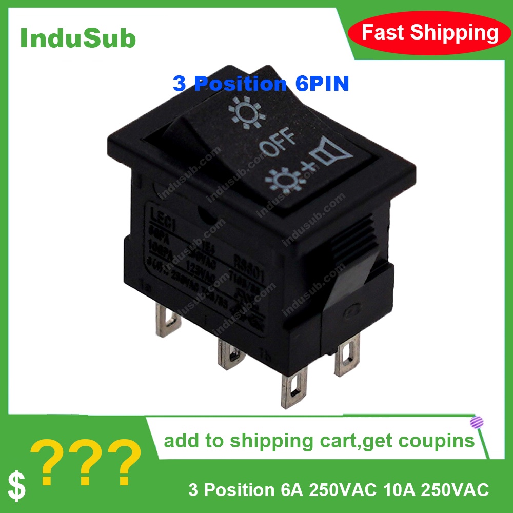 YTH KCD 6PIN On/Off Square Rocker Switch DC AC 3 Position 6A 250VAC 10A ...
