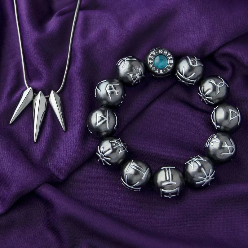 Black Panther Wakanda King T'Challa KIMOYO Beaded Rune Bracelet Bangles ...