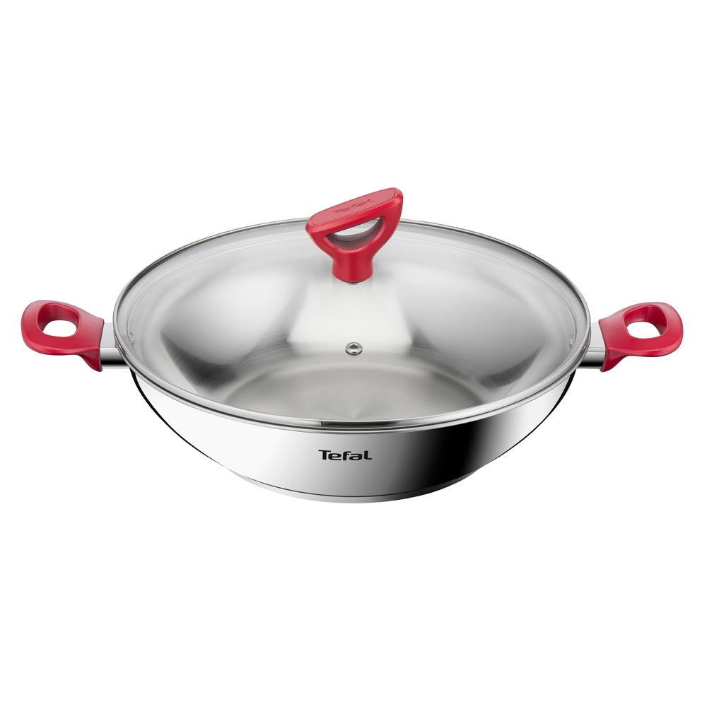 Tefal Edition Red Stainless Steel Induction Wok Pan (30cm) Dishwasher ...