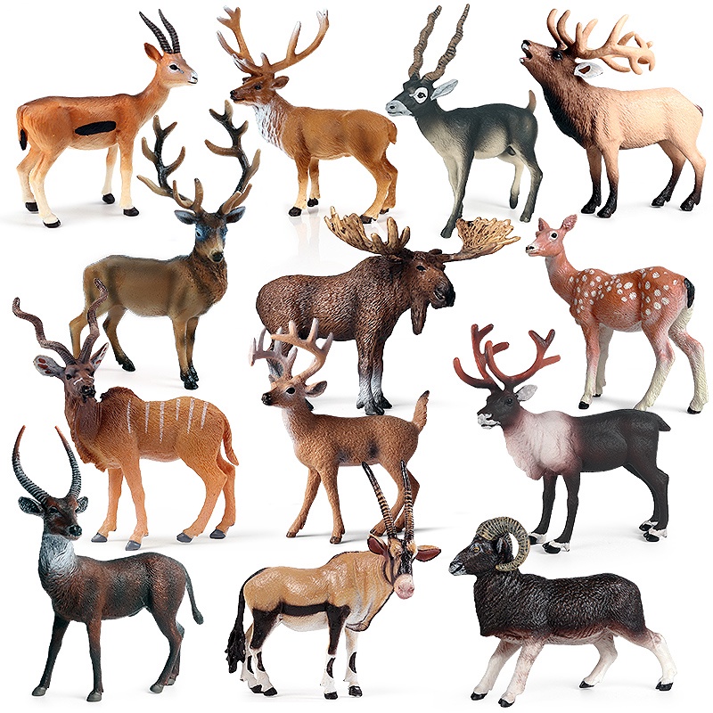 Wild Animals Elk Moose Wapiti Sika Deer Figures Antelope Argali Model ...