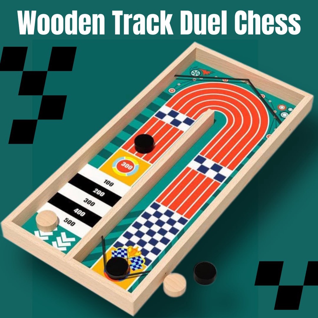 Track Duel Chess Wooden Board Fast Sling Puck Game for kid by WISHLAND ...