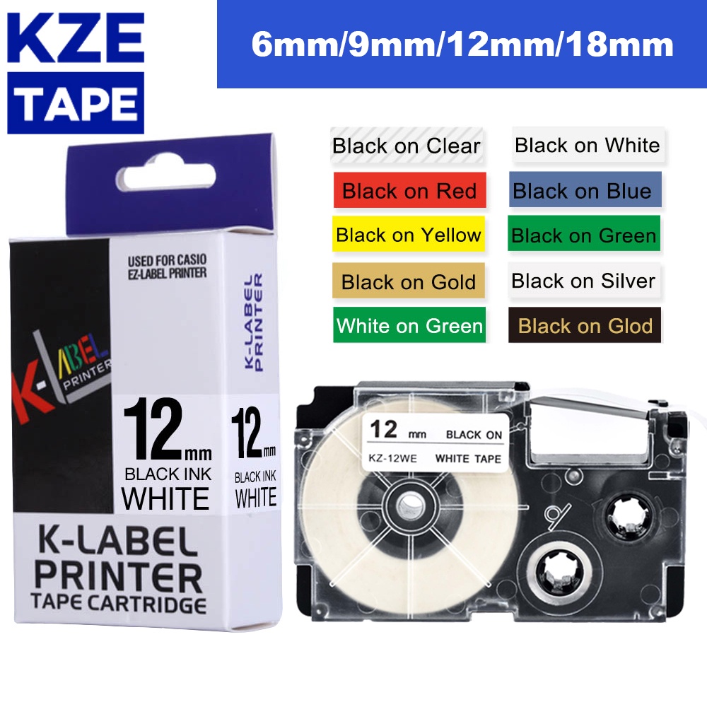 6mm 9mm 12mm Compatible Casio Label Tape XR Tape XR12WE XR12X XR12YW XR9WE XR9X XR6WE For Casio ...