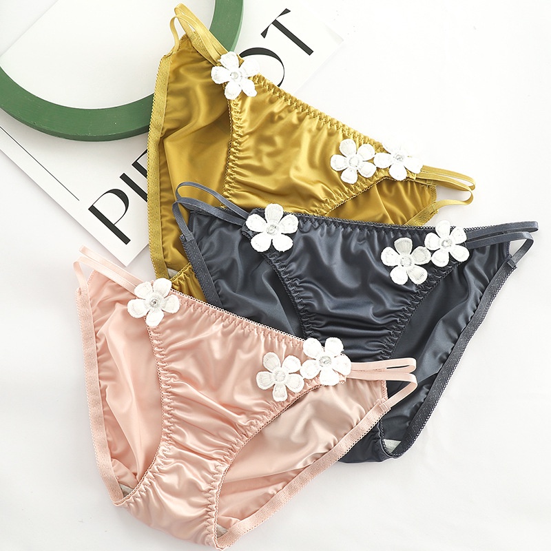 LEVAO Women's Panties Sexy Ice Silk Underwear Flower Soft Briefs ...