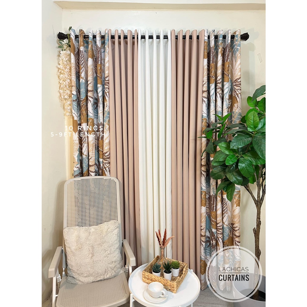 3in1 & 5in1 NON-BLOCKOUTPrint Cardivine Brown- Katrina Peach Fuzz Modern Home Ring Curtains 10 ...