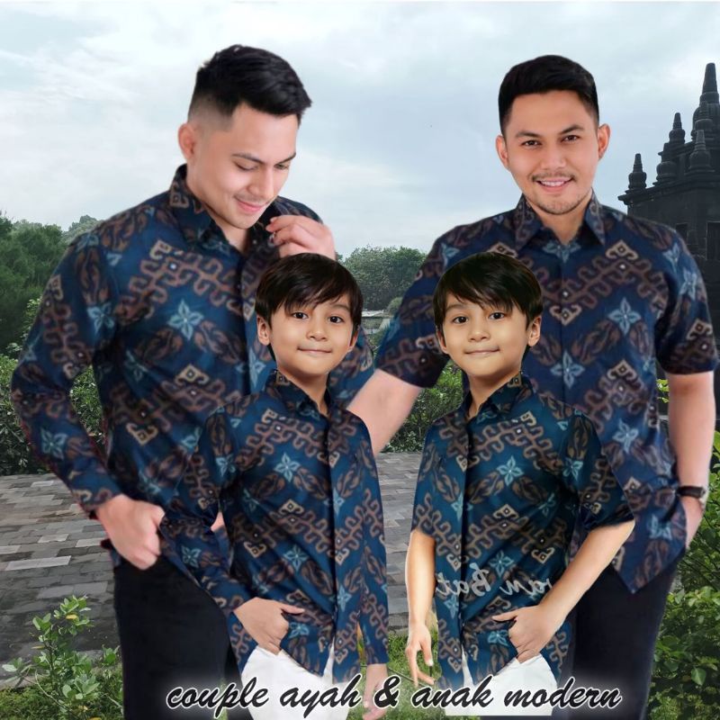 KEMEJA FATHER AND SON COUPLE BATIK ZIG ZAG NAVY MOTIF/JUMBO MEN'S BATIK ...