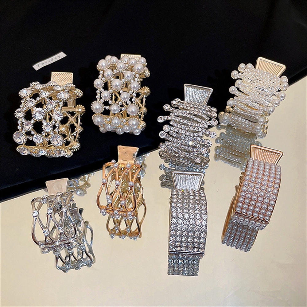 Women Metal Crown Pearl Hair Claw Clips for High Ponytail Fixed ...