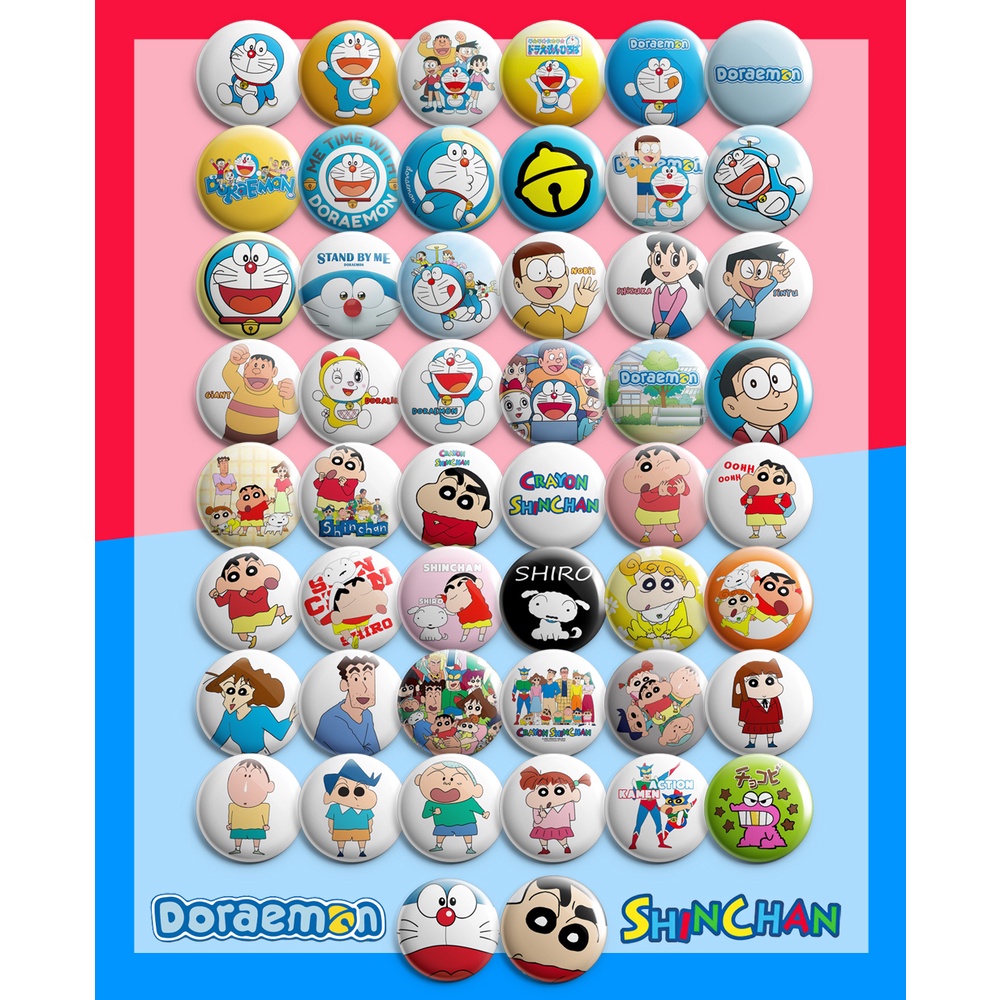Button Badge Doraemon X Shin Chan Anime (No Minimum Order) Size 44mm ...