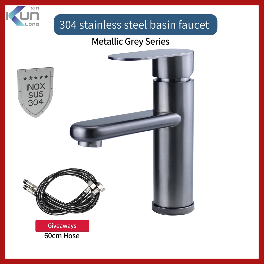 High-quality SUS304 stainless grey lavatory faucet Steel Bathroom Wash ...