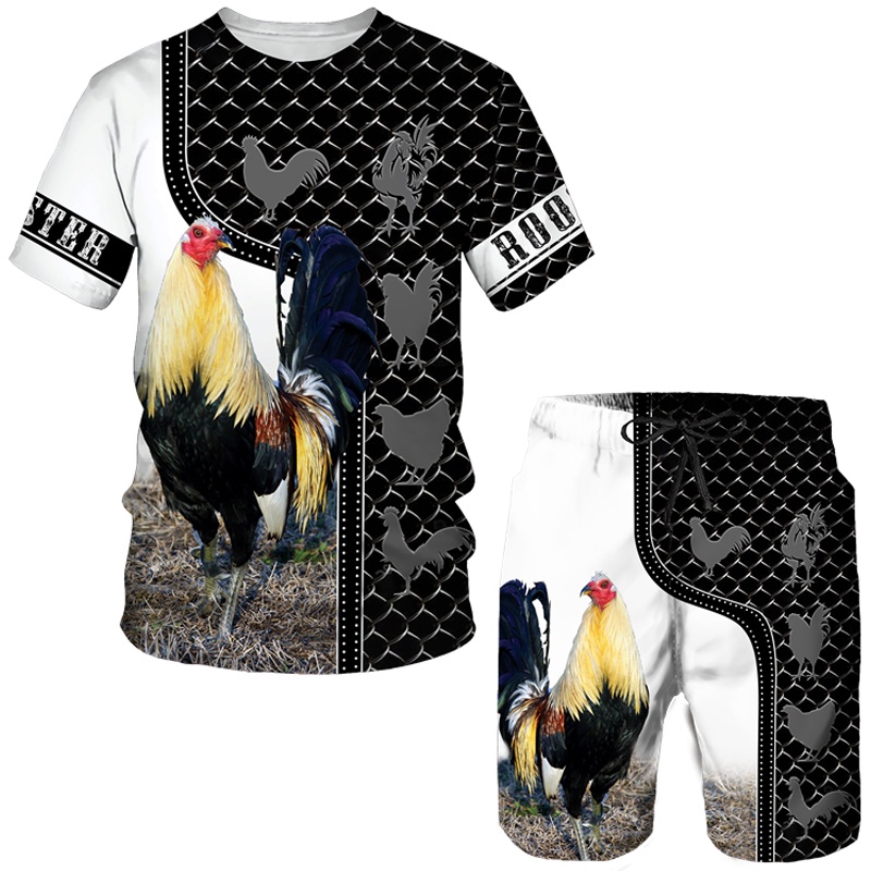 Summer Men Farm Rooster T Shirt Set Fashion Tracksuit Short Sleeve ...