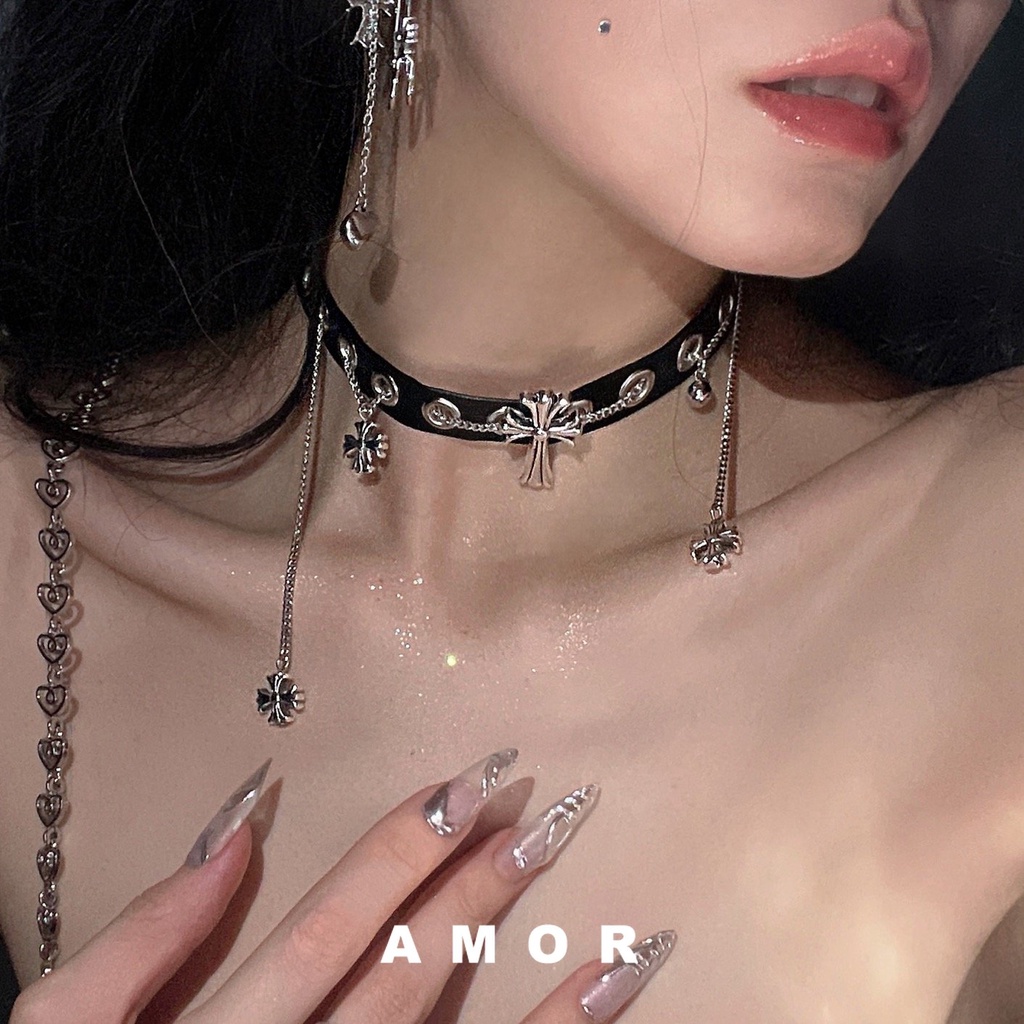 PU leather collar Croxin cross Y2K choker korea collarbone chain cosplay trend | Shopee Philippines