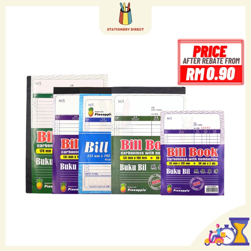 Pineapple Bill Book Receipt Book / Invoice / Cash Bill/ Buku Resit 2ply ...