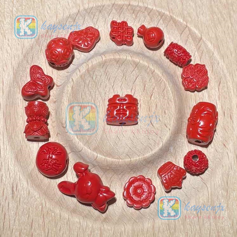 Kaysenjx Red Cinnabar Charms Lucky Turn Ruyi Money Ball Flower DIY ...