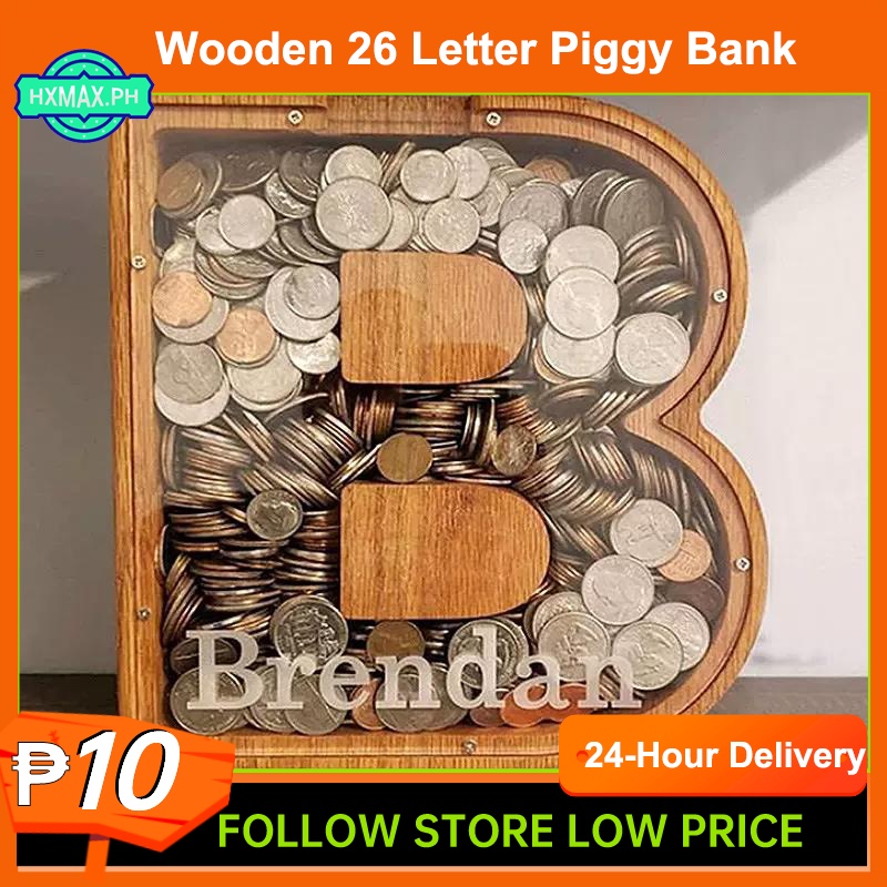 In Stock 26 Letters Wooden Piggy Bank DIY Name Piggy Bank big Size ...