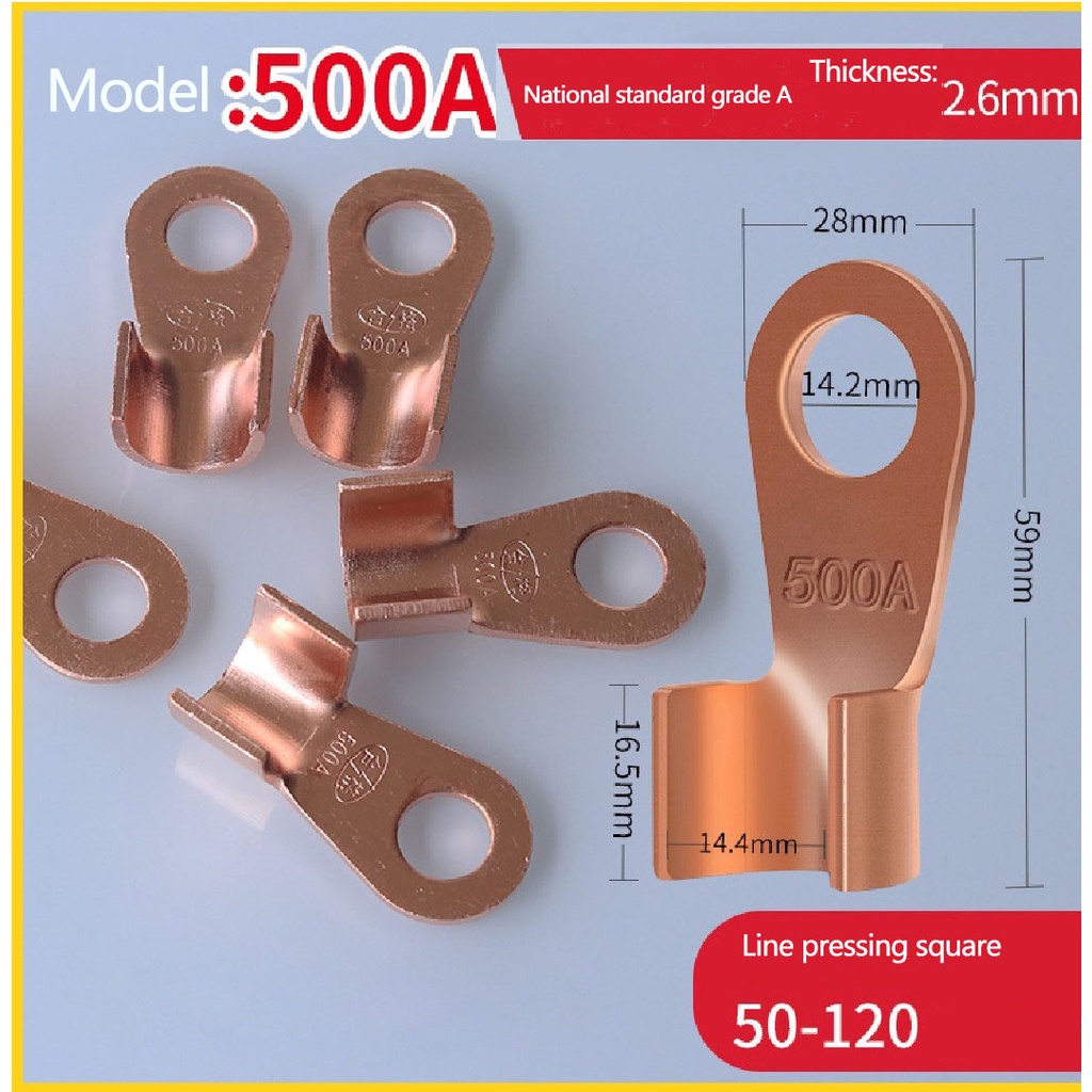 Pure copper ring Lug Terminals OT10 20 30 40 50 60 80 100 to 500A Wire ...