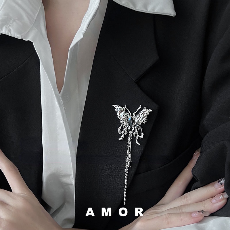 Brooch, female butterfly tassel zircon, cool autumn and winter ...