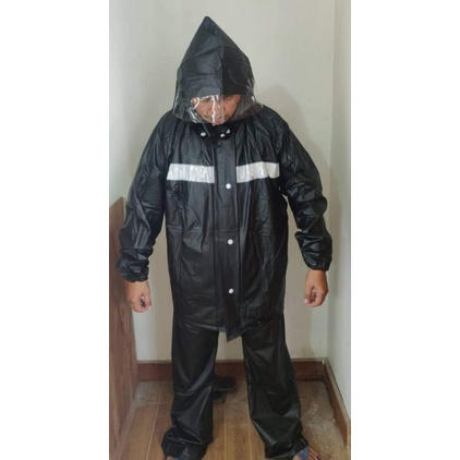 vulcanized reflectorized raincoat fatigue green/black kapote | Shopee ...