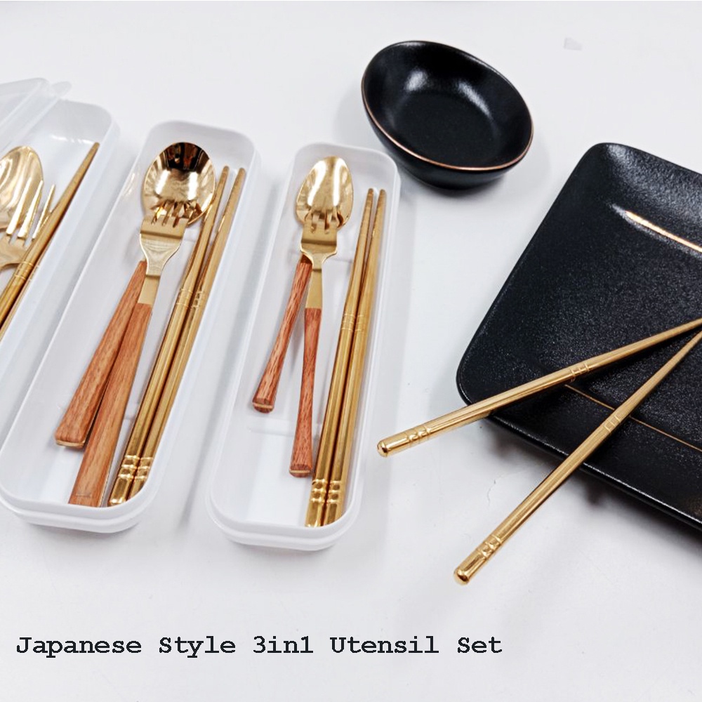 Activebae Japanese Style Stainless Steel Wooden Handle 3in1 Set Utensil ...