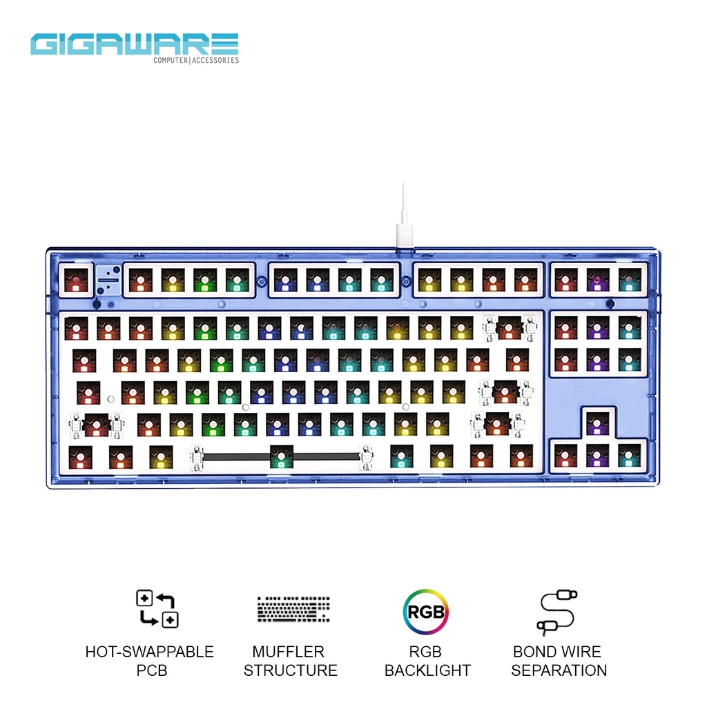 Gigaware MK870 DIY 87 Keys Hot-swappable 80% Mechanical Keyboard Kit USB Wired RGB Backlight ...