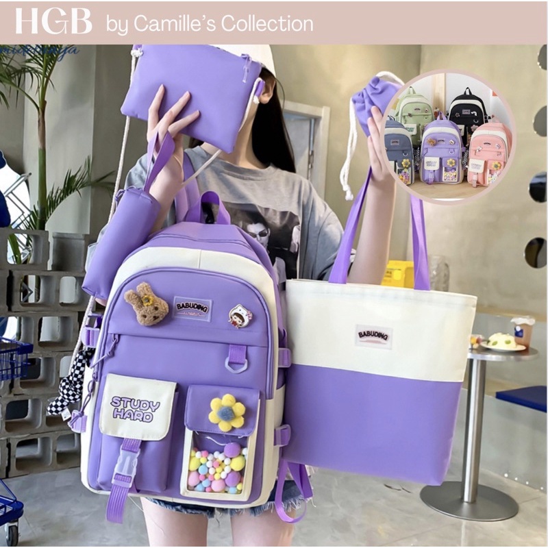 𝖈𝖆𝖒𝖎𝖑𝖑𝖊𝖘𝖈𝖔𝖑𝖑𝖊𝖈𝖙𝖎𝖔𝖓 5 in 1 set school backpack black purple kids school back pack | Shopee ...