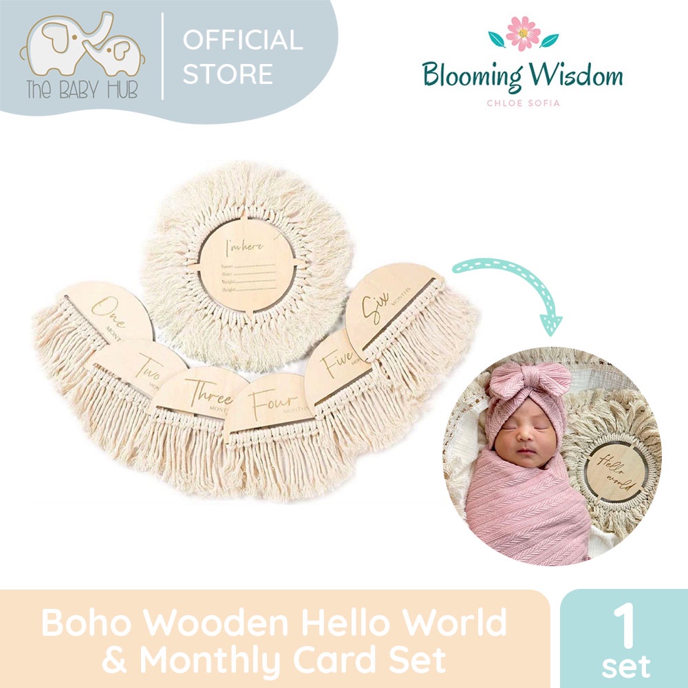 Blooming Wisdom Boho Wooden Hello World and Monthly Milestone Card Set ...