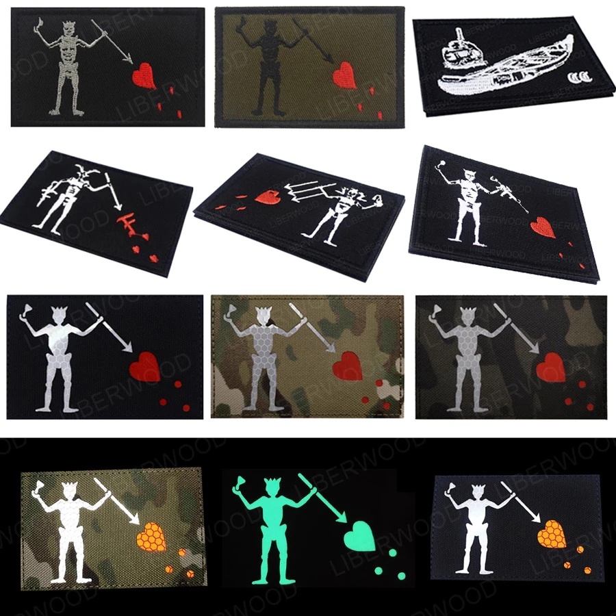 Black Beard Blackbeard Pirate Flag Patch Edward Forward Reflective ...