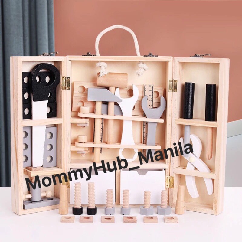Nordic Scandinavian wooden tools capentry toolbox toy set | Shopee ...